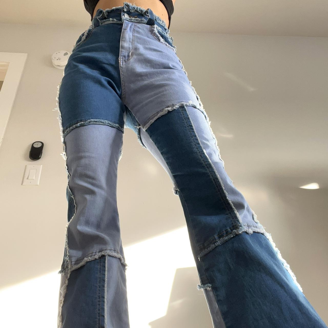Patched / Patchwork High Waisted Flare Jeans - worn... - Depop