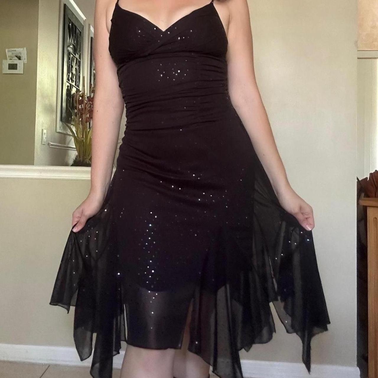 Repop! Ruby Rox Y2K black ruched sequin asymmetrical... - Depop