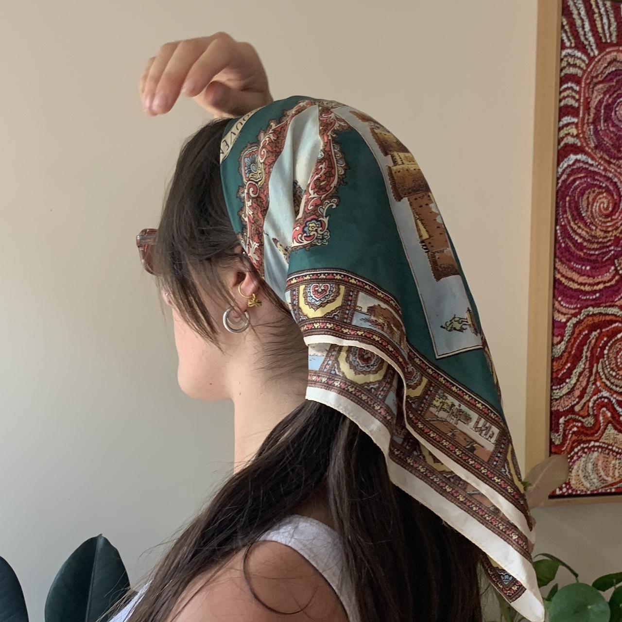 Classy silk head scarf 🫒🥝🍊 *beautiful long head... - Depop