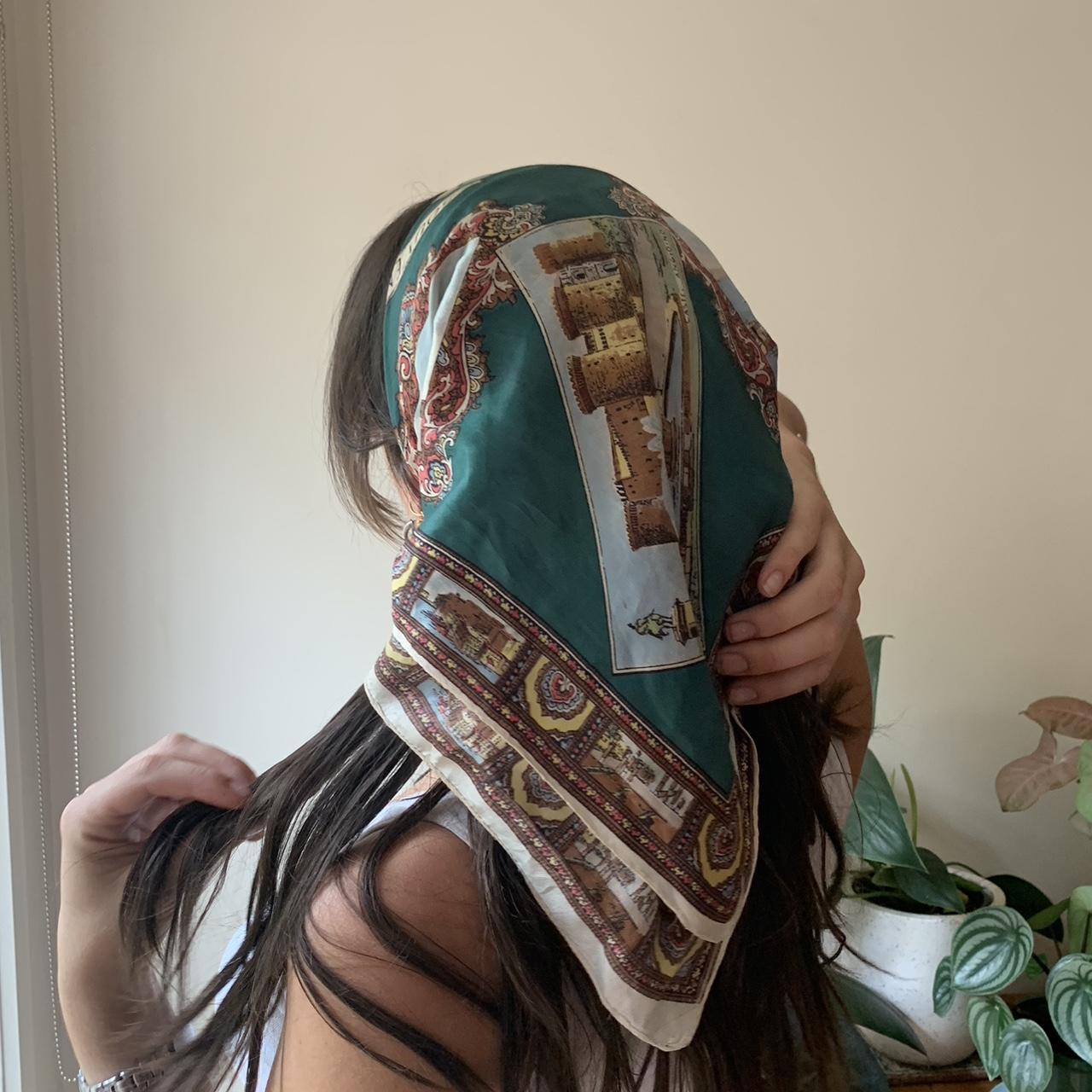 Classy silk head scarf 🫒🥝🍊 *beautiful long head... - Depop