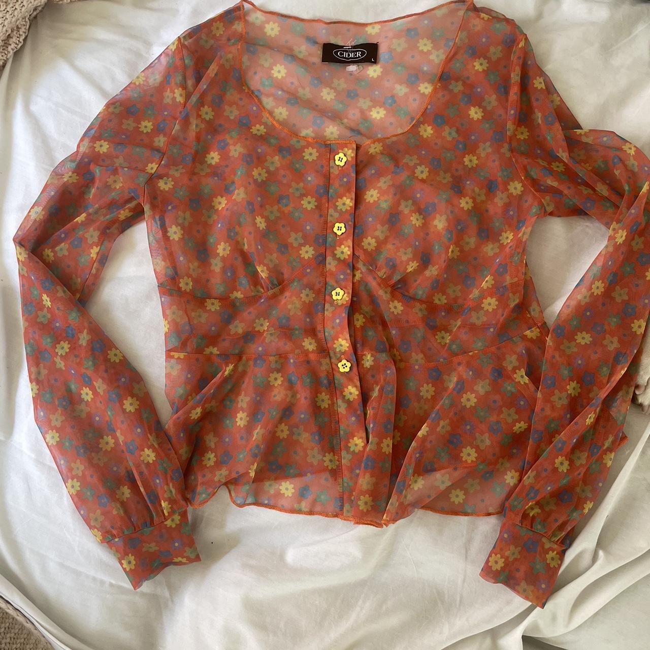 Cute Cider floral mesh long sleeve with fun drop... - Depop