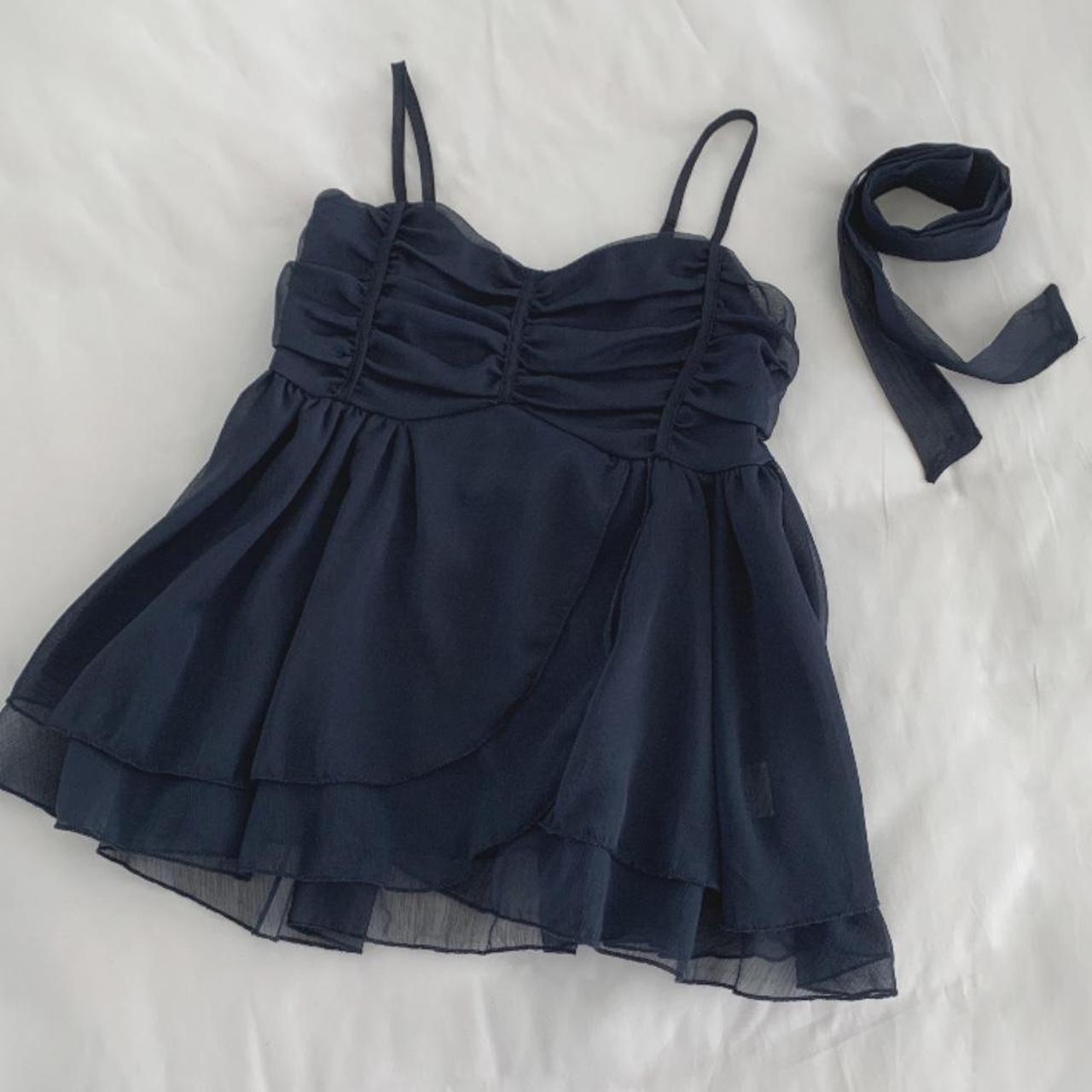 Navy blue chiffon ruffle top with tie back BRAND... | Depop