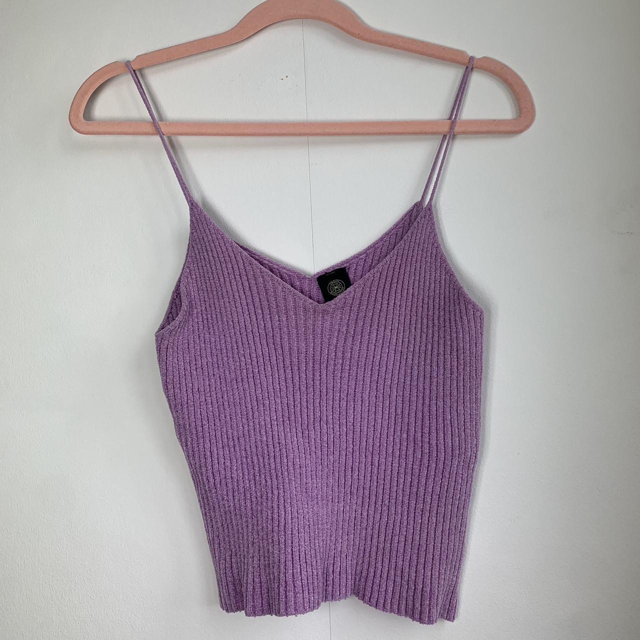 Cute purple striped crop top with thin straps - Depop