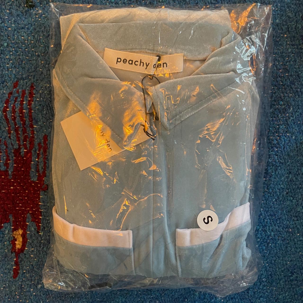 Peachy Den Baby Blue Velvet Jumpsuit, never even... - Depop