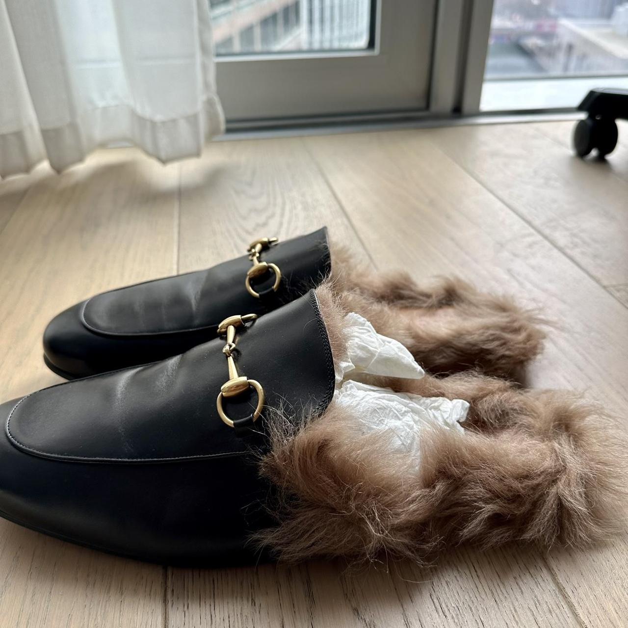 GUCCI Prince-Town Kangaroo-Fur-Lined slippers, worn... - Depop