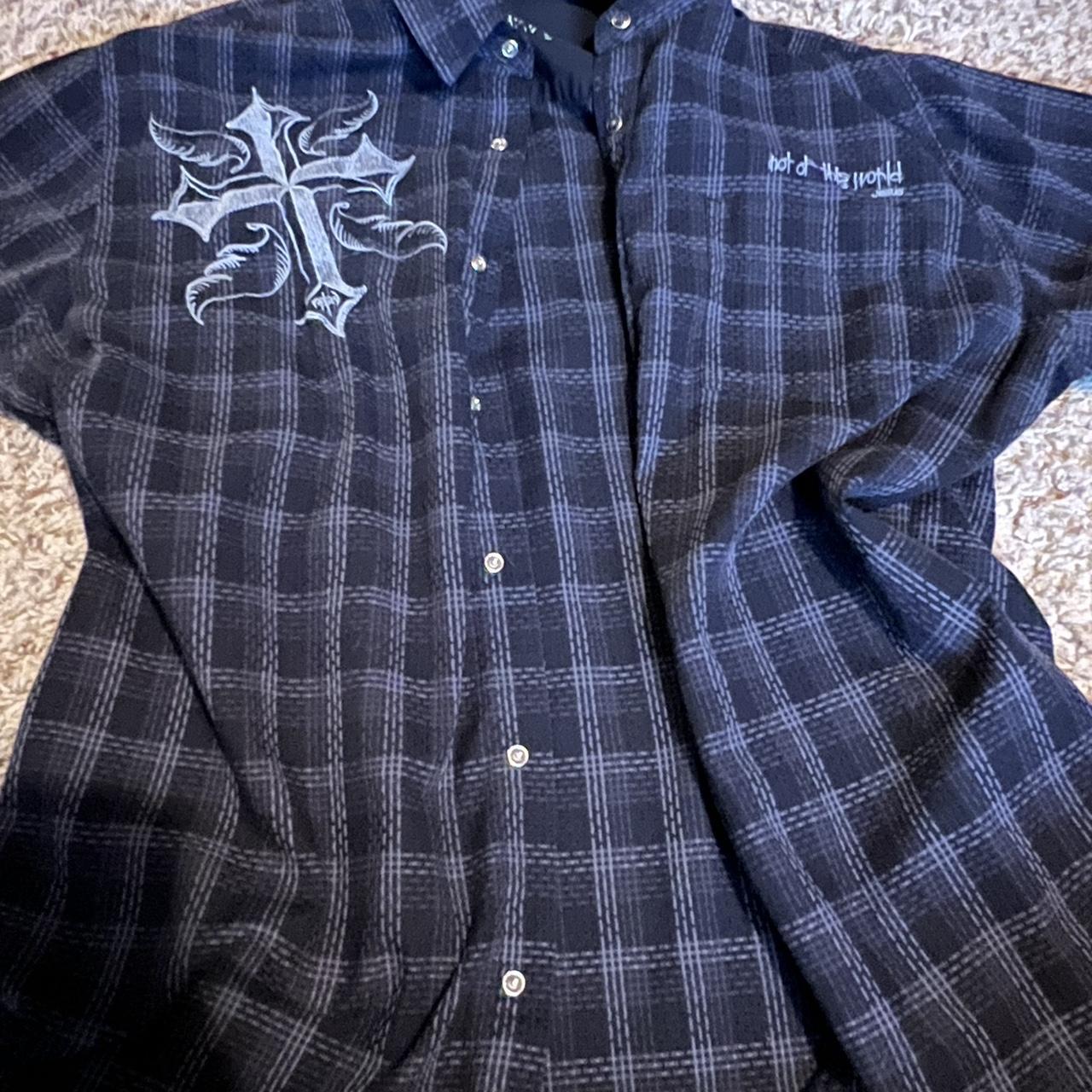 cool button up y2k some jesus brand cool design not... - Depop