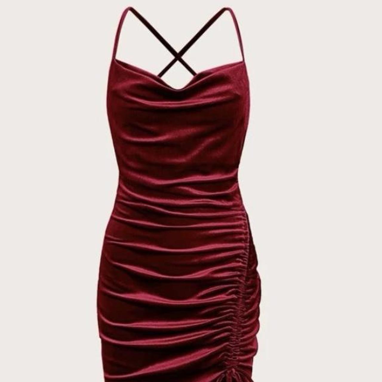 burgundy form fitting formal dress! velvet material,... - Depop