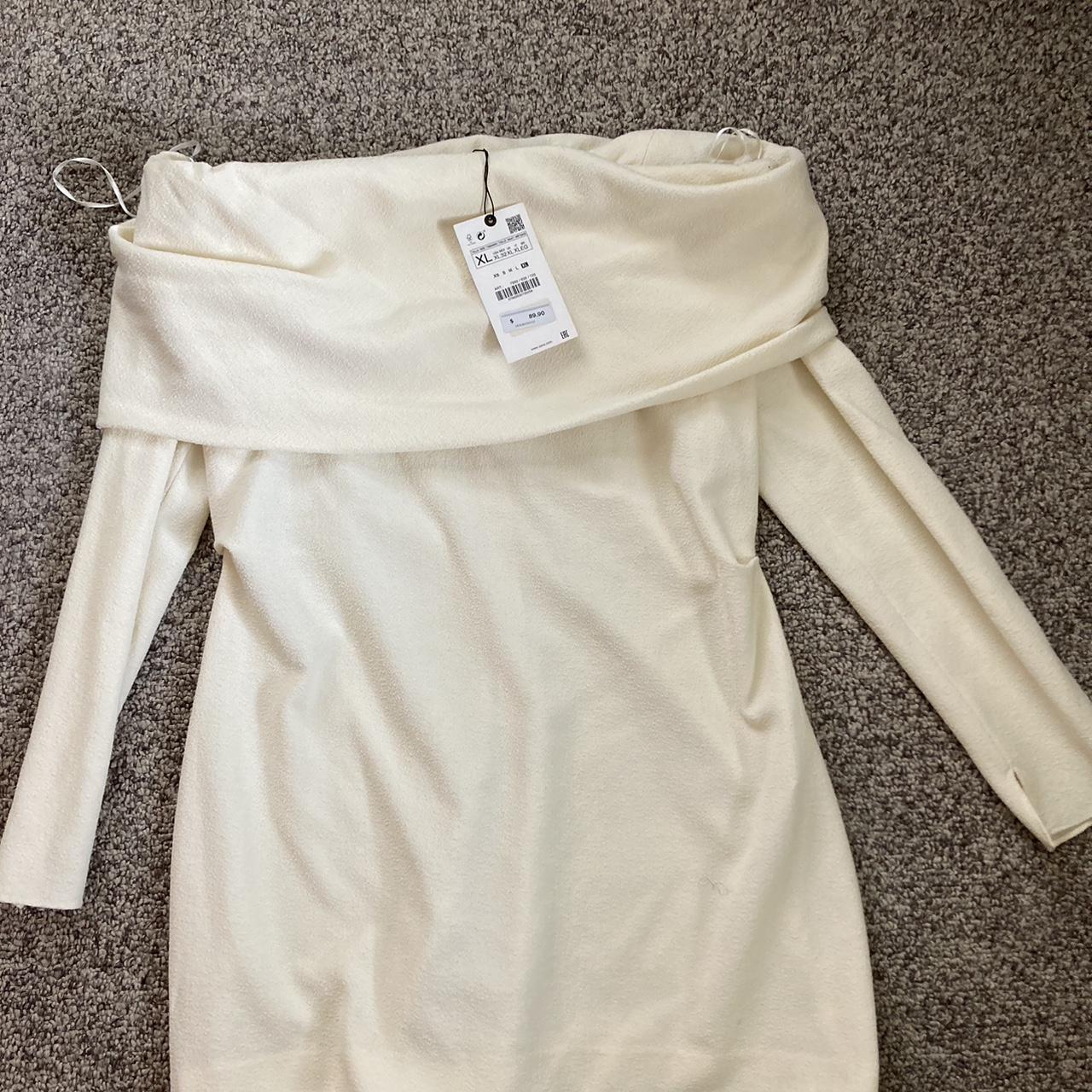 Cream off the shoulder textured top comes below the... - Depop