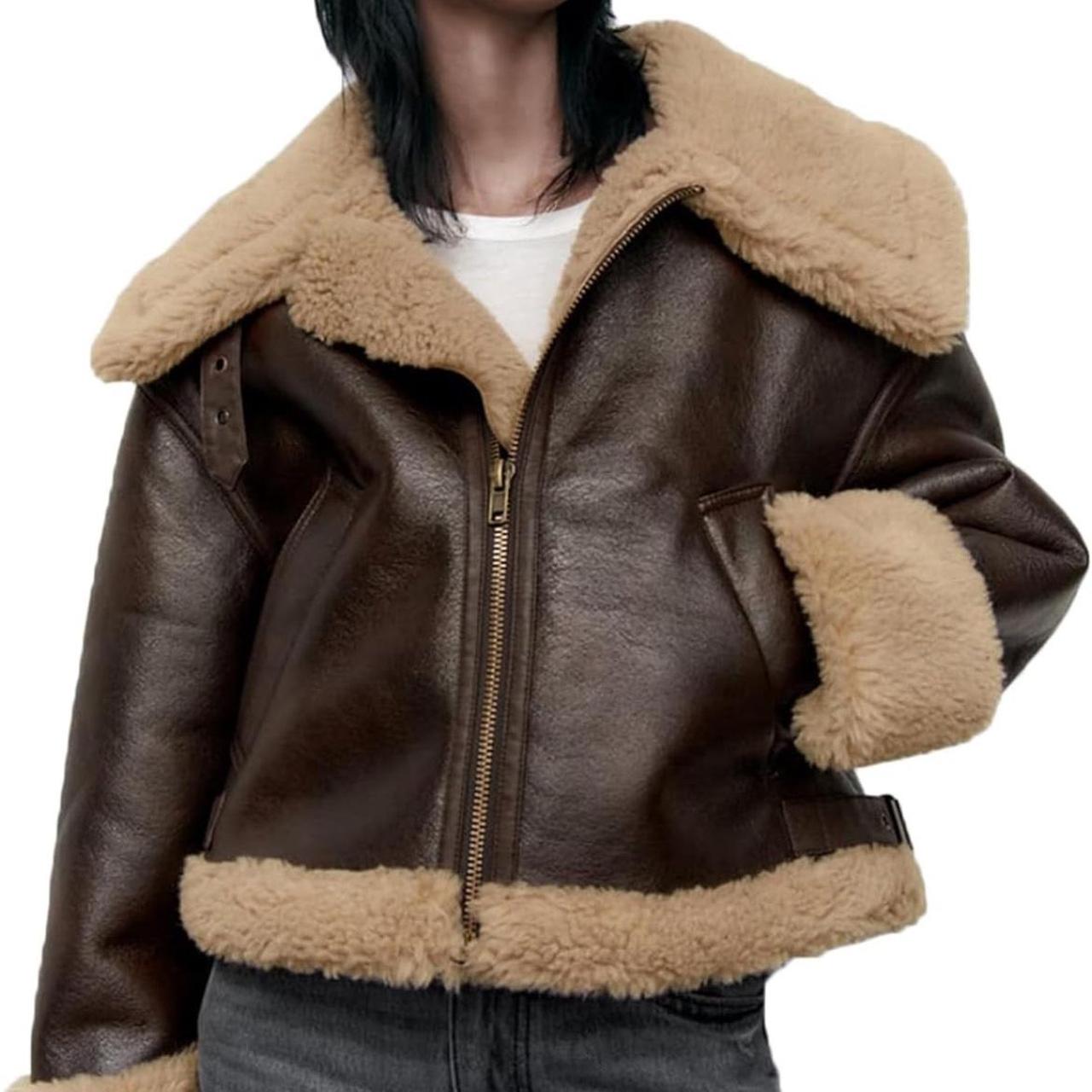 Brown Faux Leather Fur Coat Brand new with tags,... - Depop