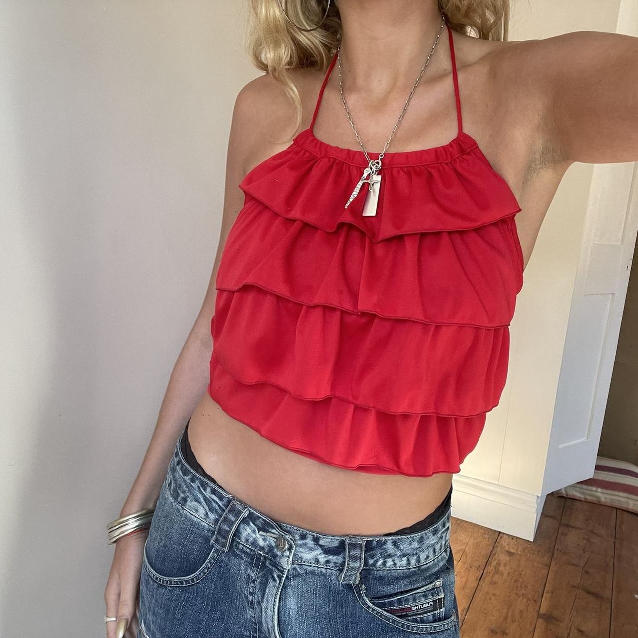 PLEASE MESSAGE BEFORE BUYING💕 Red ruffle halter... - Depop