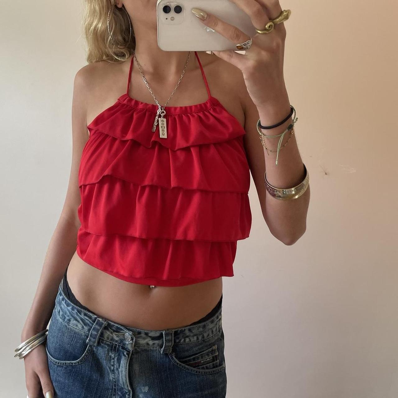 PLEASE MESSAGE BEFORE BUYING💕 Red ruffle halter... - Depop