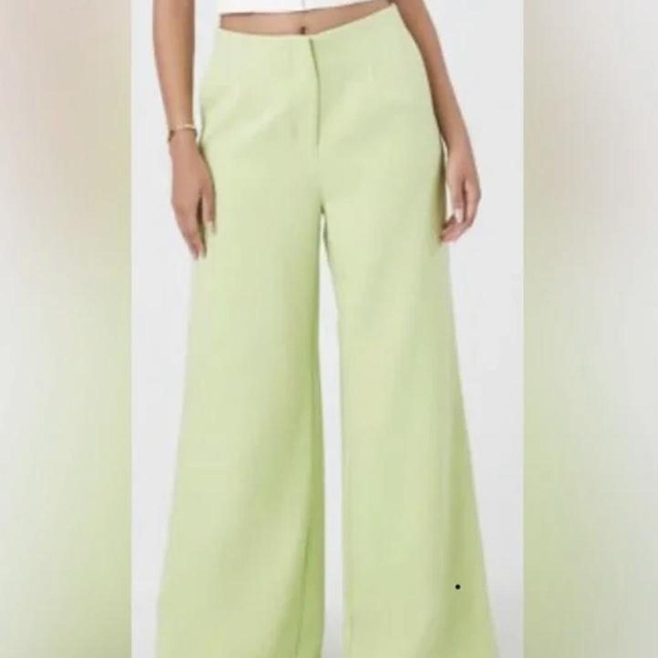 forever 21 lime green trouser pants only worn once... - Depop