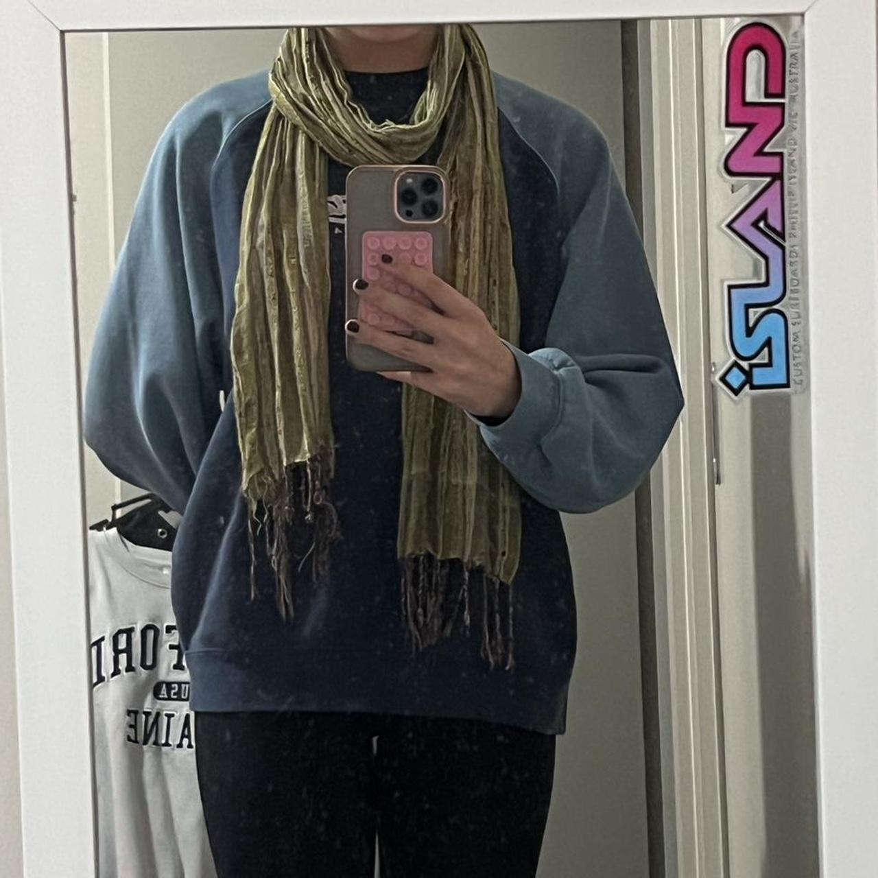 Thrifted Green detailed scarf second photo shows... - Depop