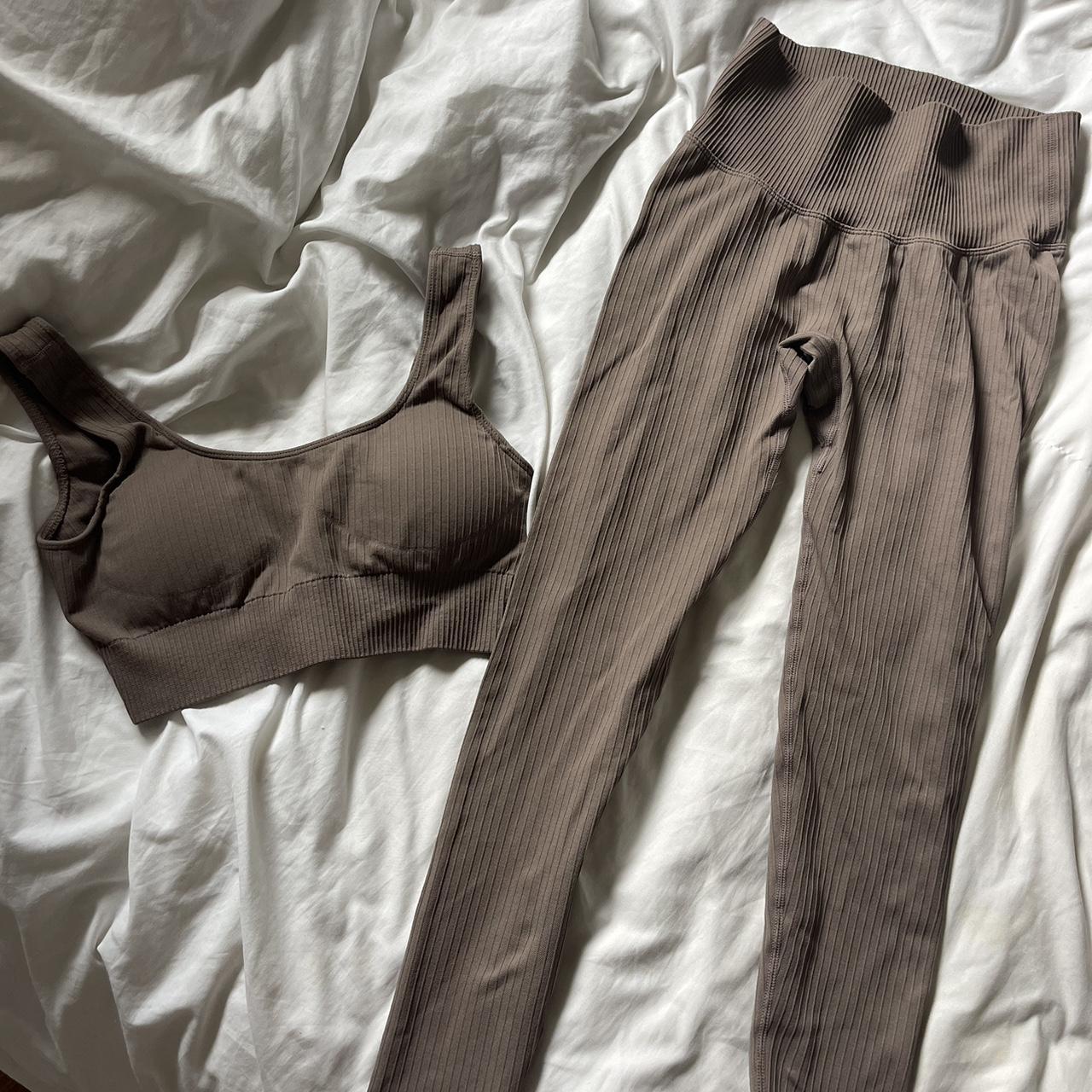 Ribbed brown workout set 🤍 Size small! From Amazon... - Depop