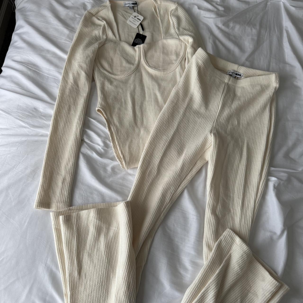 Fashion nova white ribbed set Size XS but could fit... - Depop