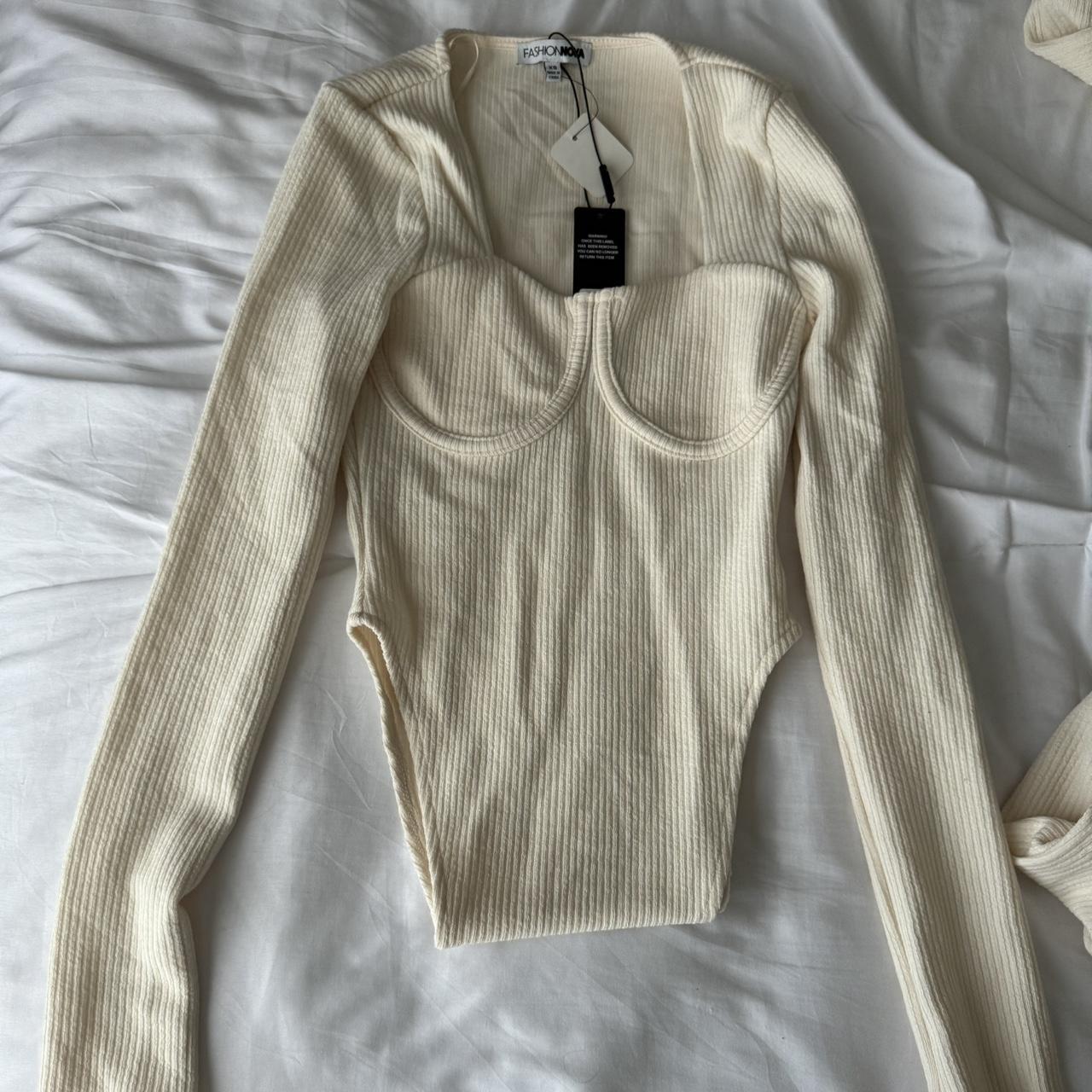 Fashion nova white ribbed set Size XS but could fit... - Depop