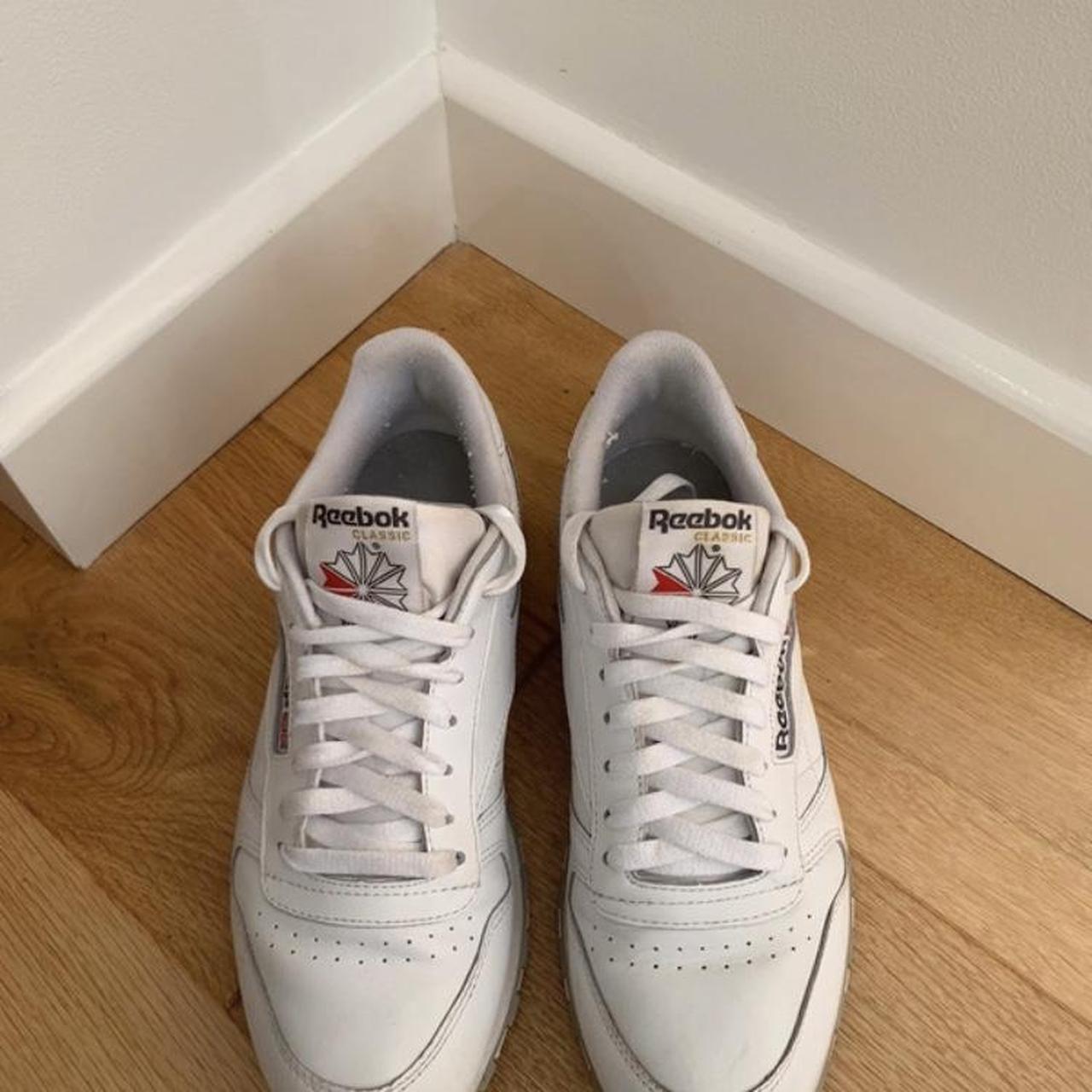 White Reebok trainers in mint condition 😍 #reebok... - Depop