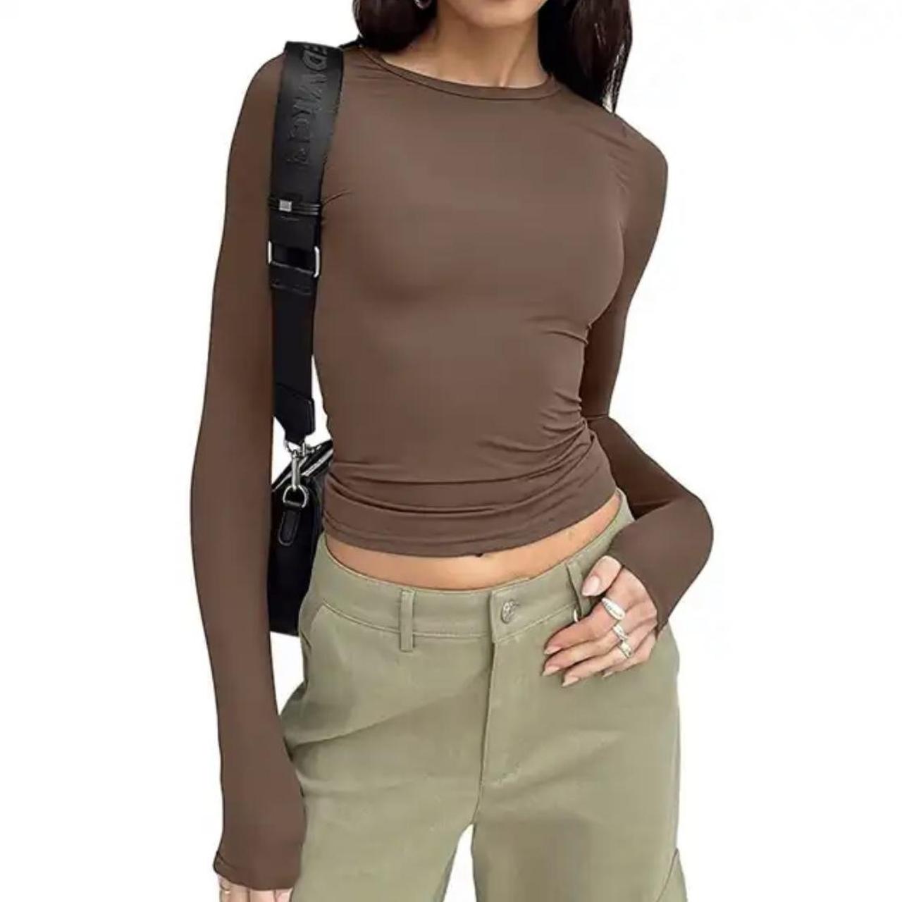 BROWN LONG SLEEVE TIGHT CROP TOP Brand new Never... - Depop