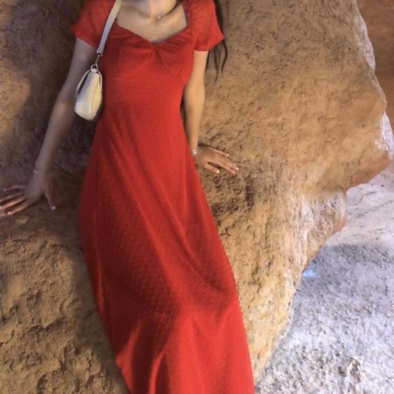 RED DOBBY MESH SWEETHEART NECKLINE MAXI DRESS Worn... - Depop