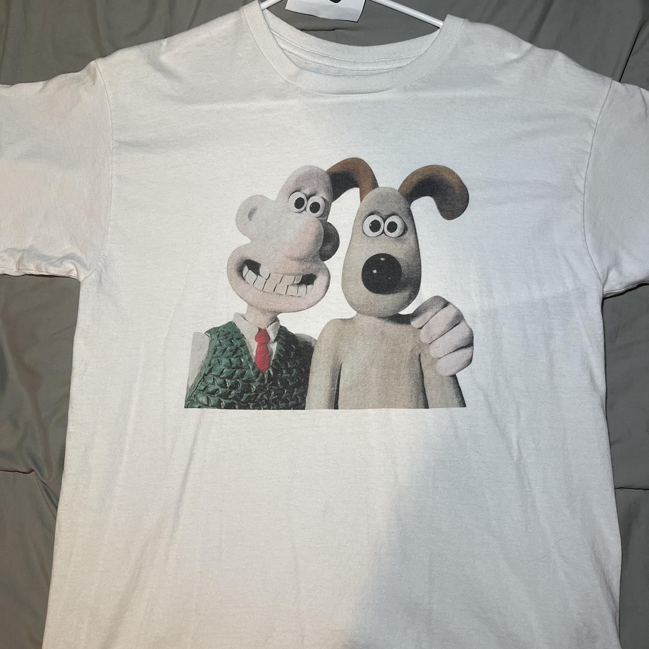 Wallace and Gromit Vintage Big Face Graphic White... - Depop