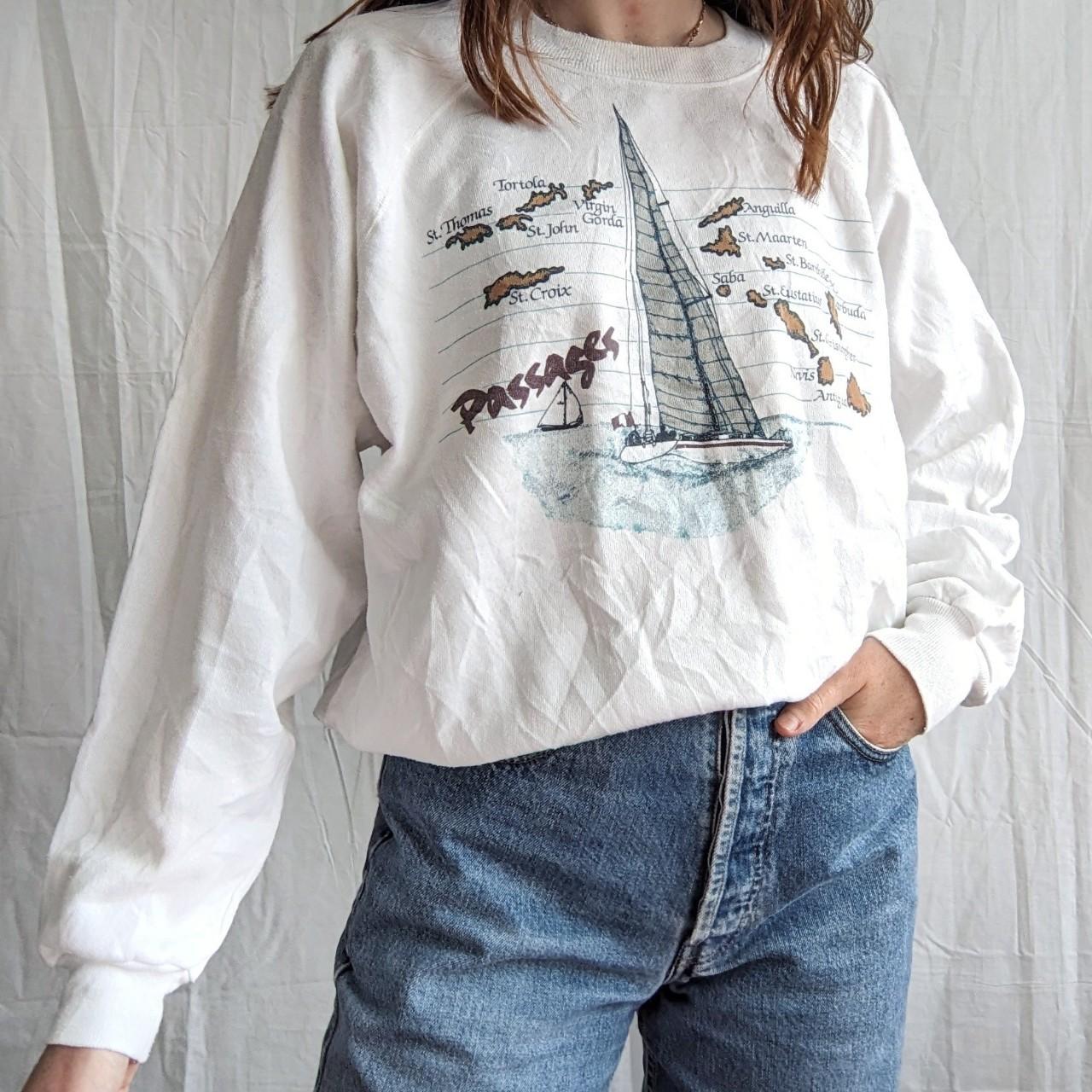 Vintage 80s Sweatshirt ~ White cotton ~ Round crew... - Depop