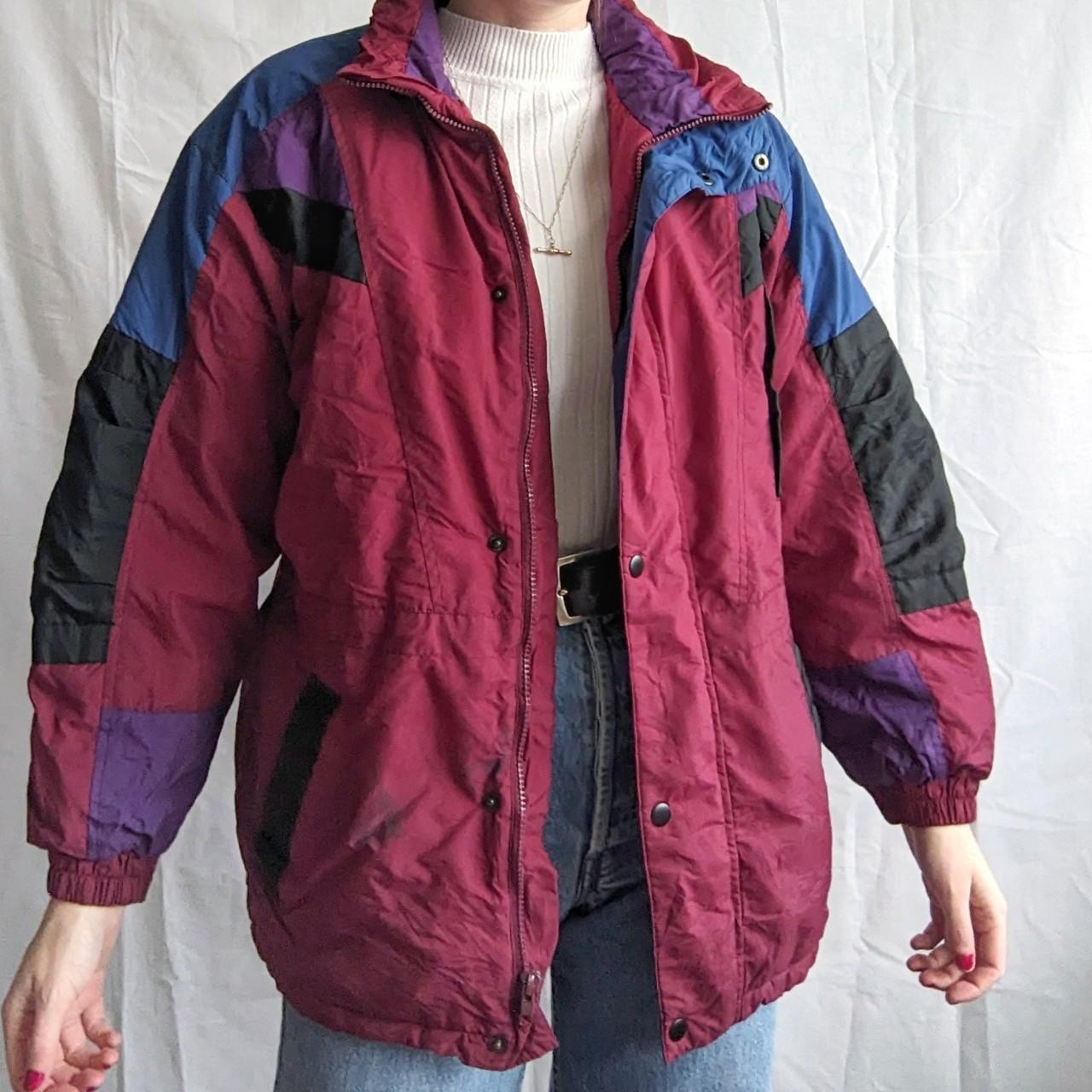 Vintage 80s 90s Ski Puffer Jacket ~ Burgundy Black Depop
