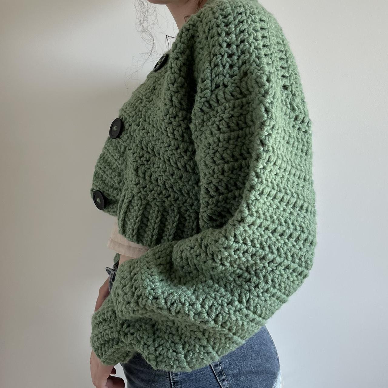 Handmade crochet sage green cropped cardigan -made... - Depop