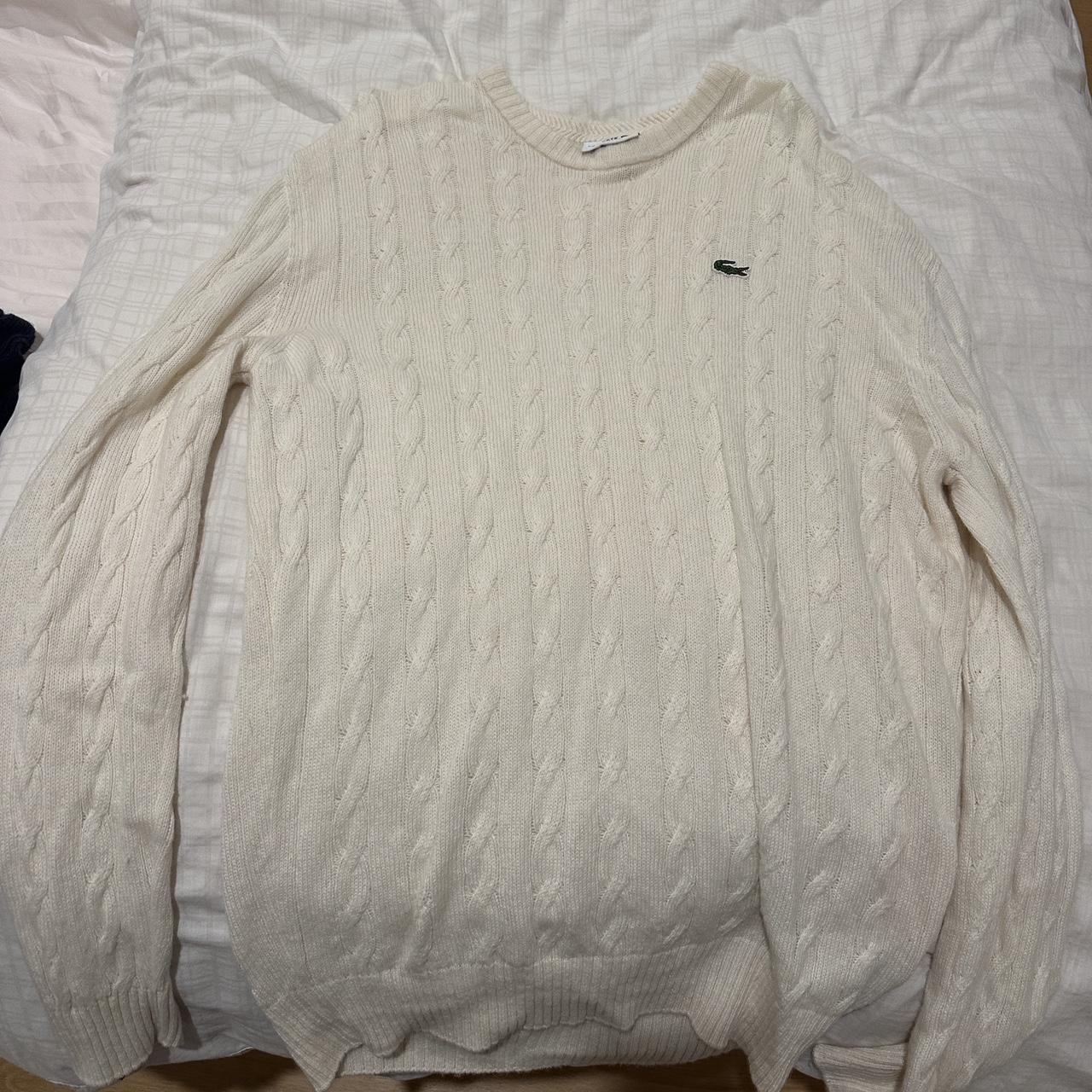 MENS LACOSTE CREAM CABLE KNIT - classic fit - Depop