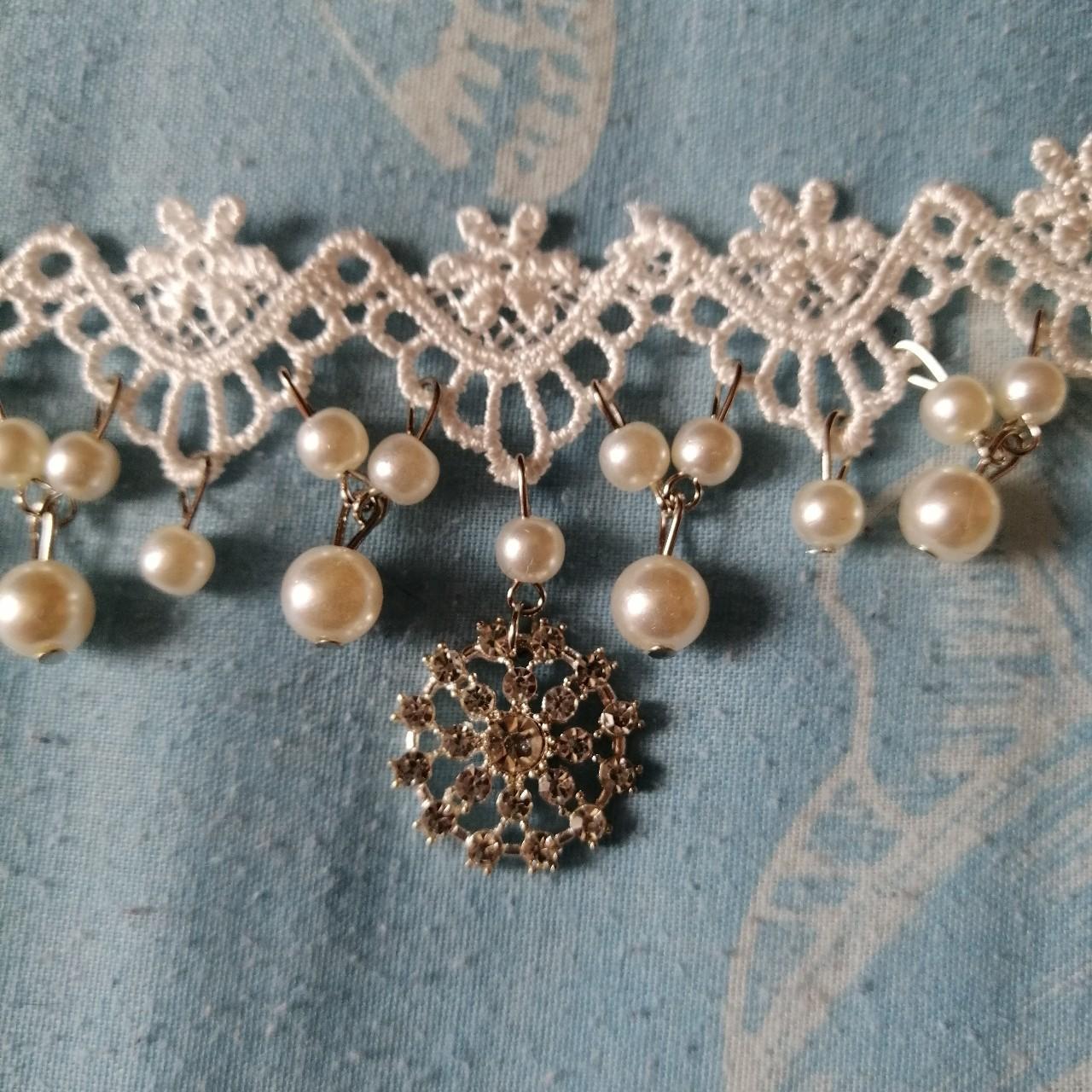 White lace snowflake choker has white pearls and a... - Depop