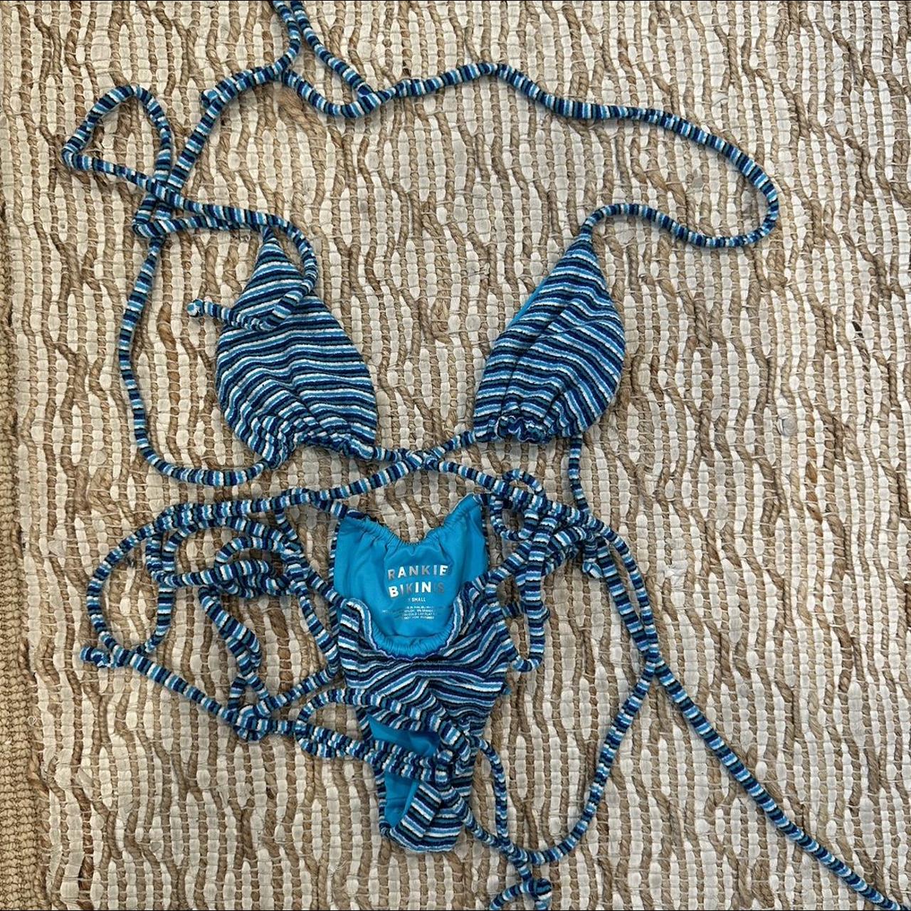 Frankies Bikinis Womens Blue And White Swimsuit One Piece Depop