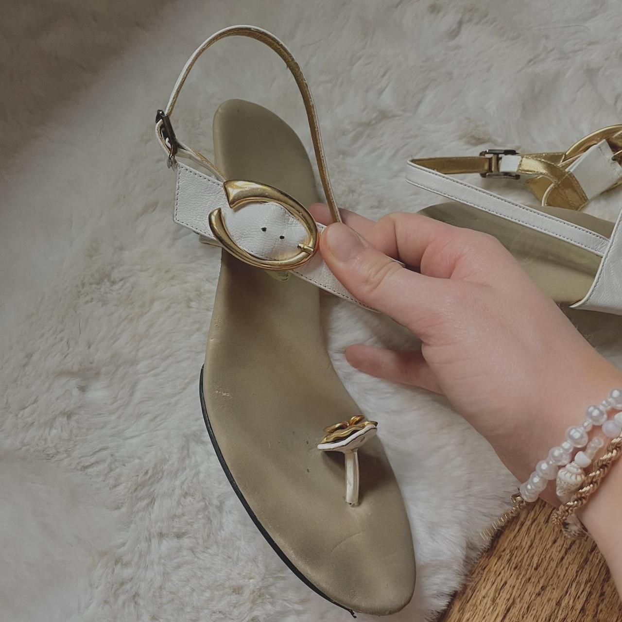 Onex Women's White and Gold Sandals | Depop