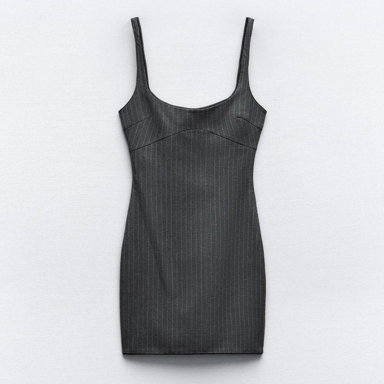 Black ribbed zara mini dress with a square neckline... - Depop