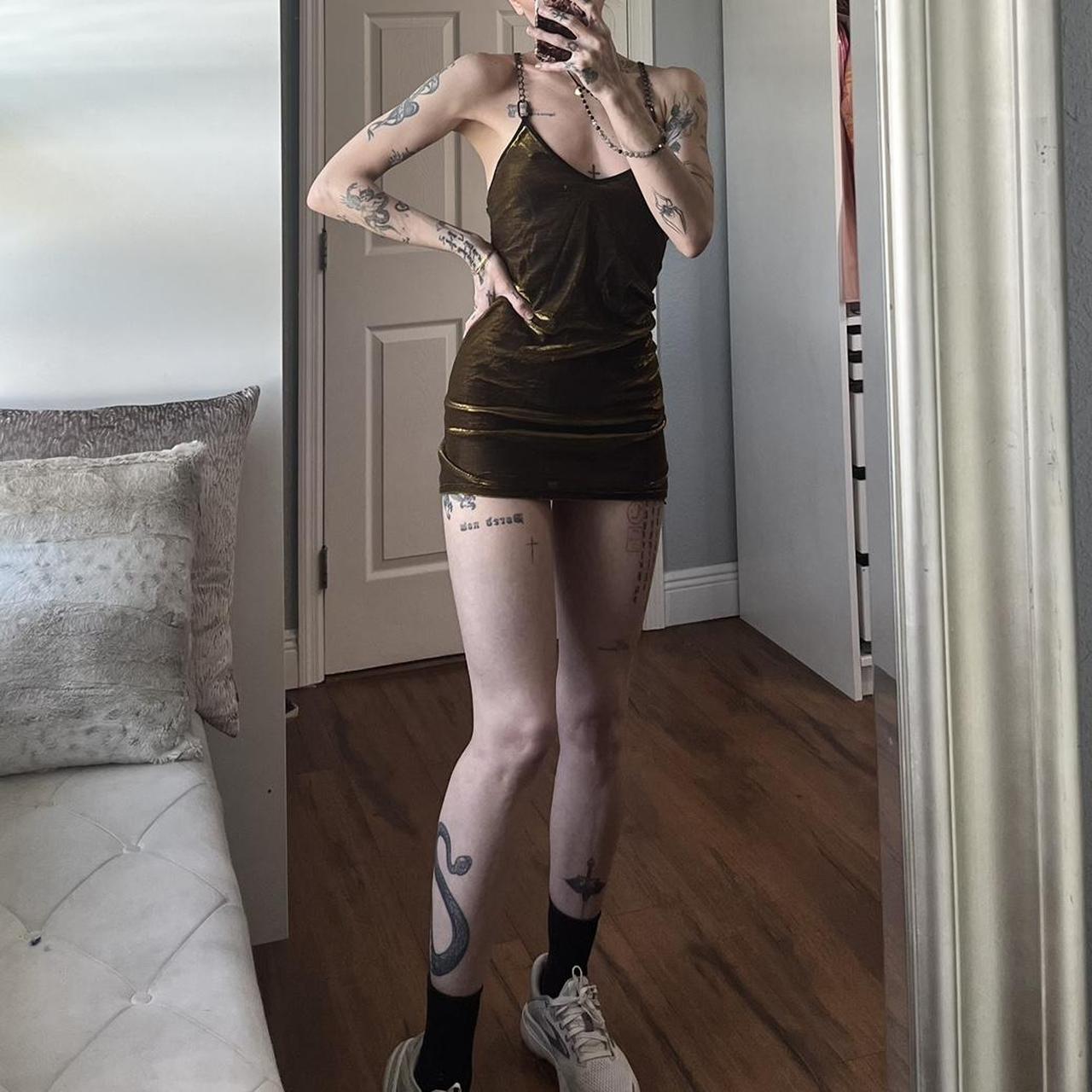 Incredible Backbite Gold Metallic Chain Dress Size Depop