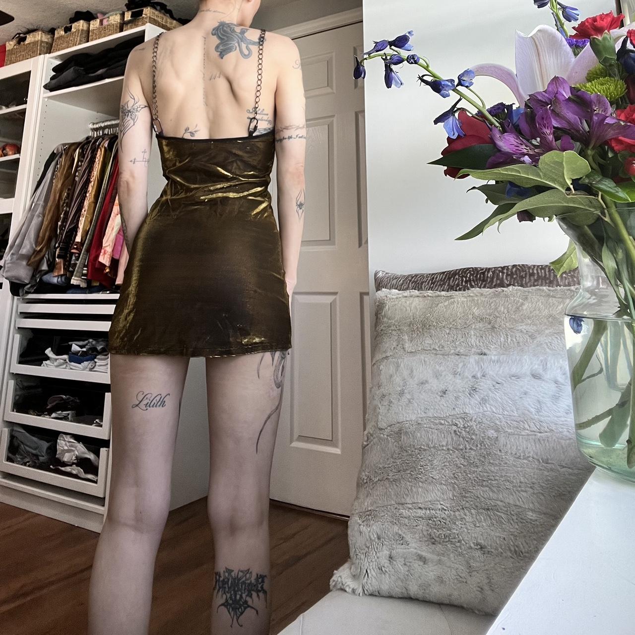 Incredible Backbite Gold Metallic Chain Dress Size Depop
