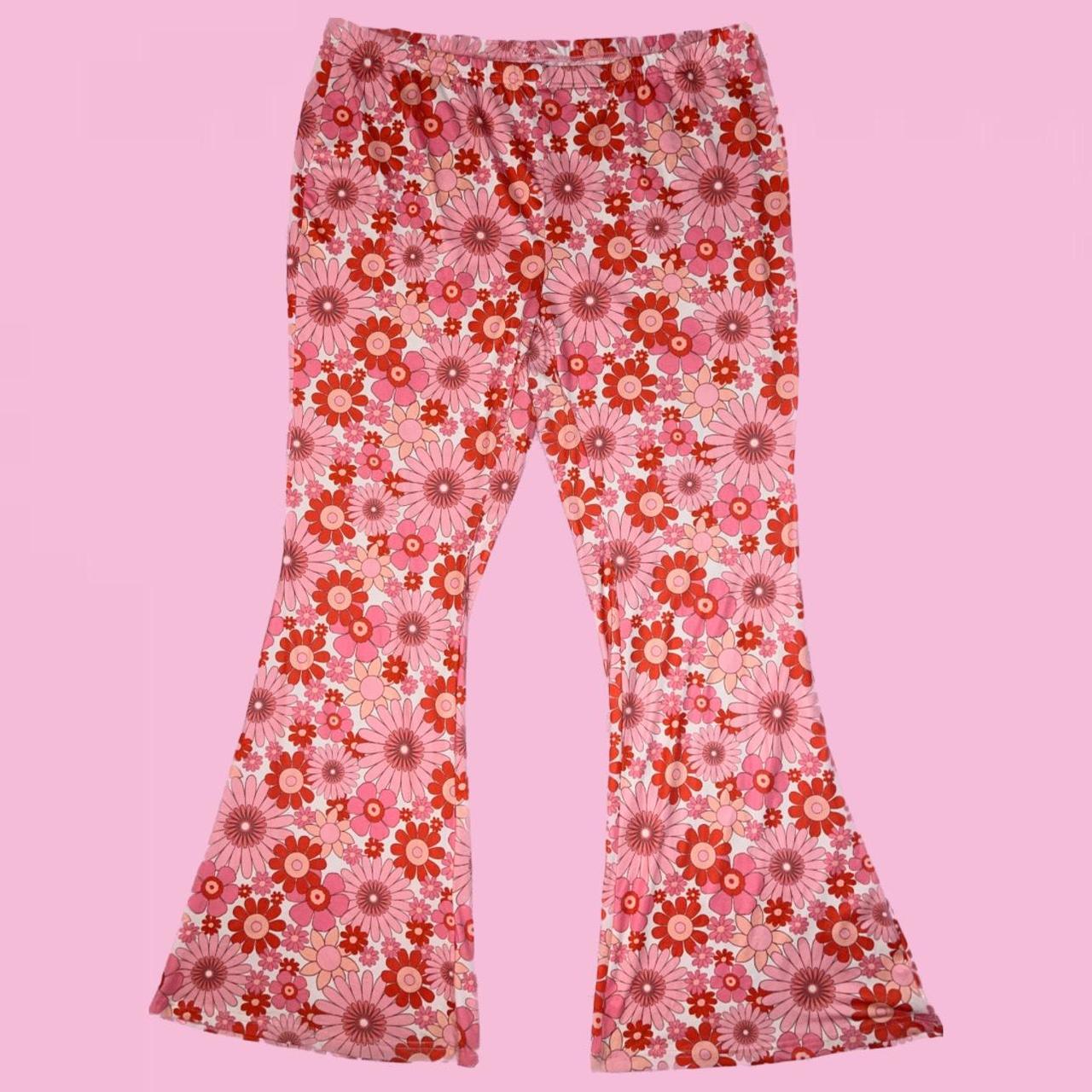 shein plus size red and pink groovy floral high... - Depop