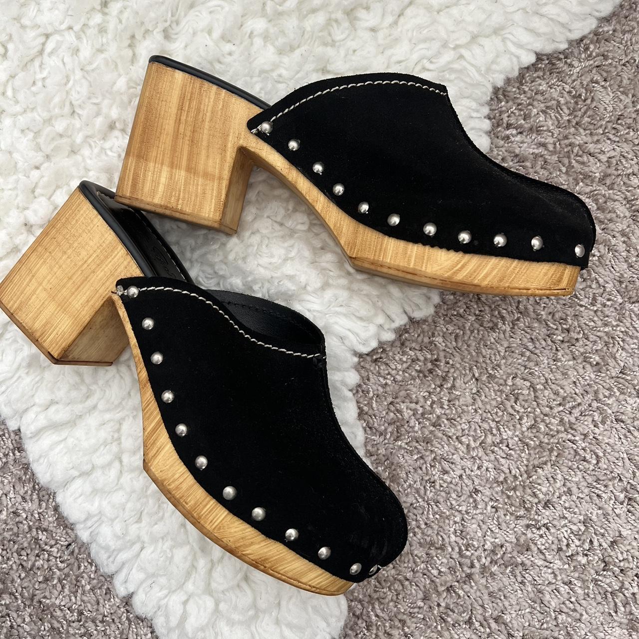 Carlo Pera Italian black suede heeled clogs size... - Depop