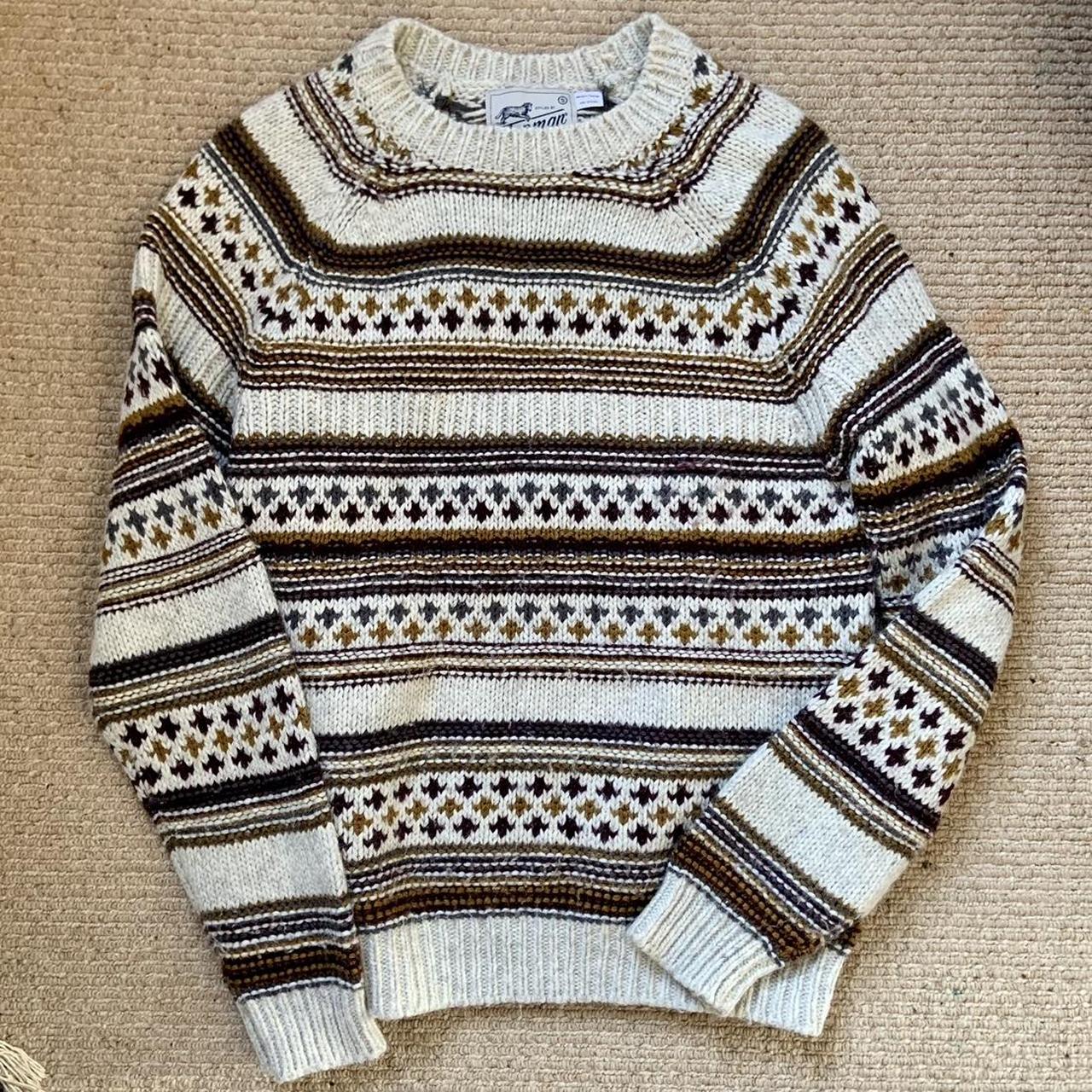 Topman Men's Brown and Cream Jumper | Depop