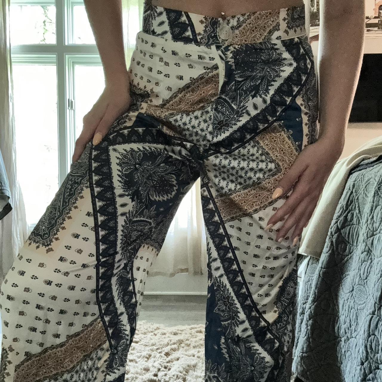 cider satin pattern wide leg pants - Depop