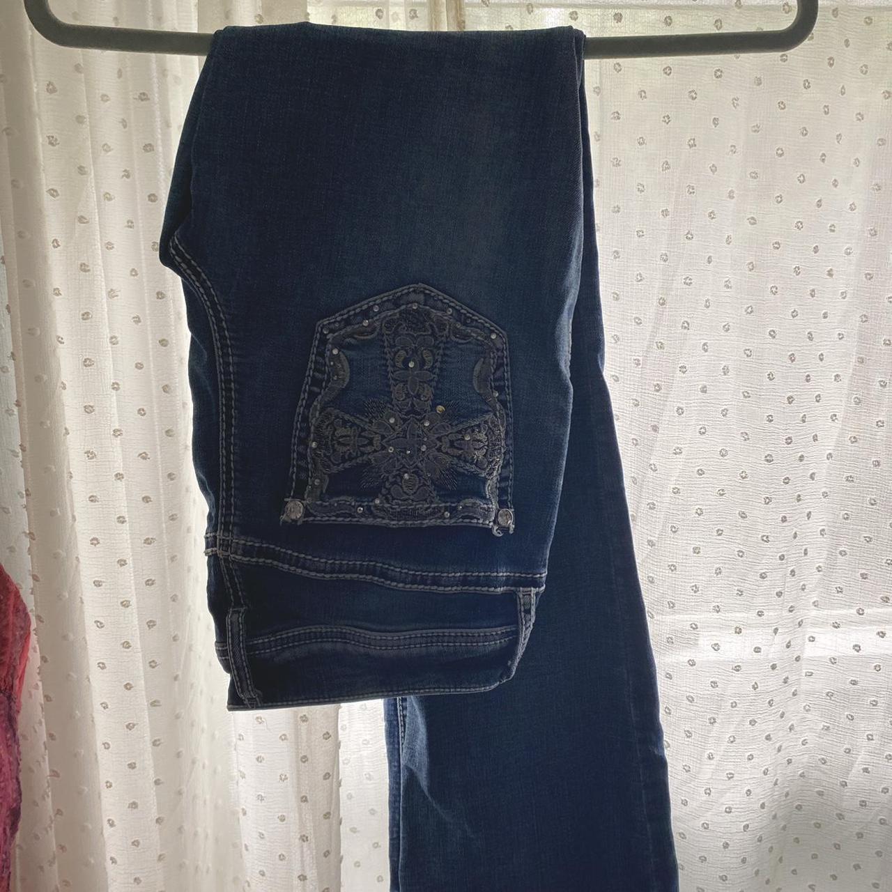 super cool bedazzled cross jeans🤍 they are thrifted ... - Depop