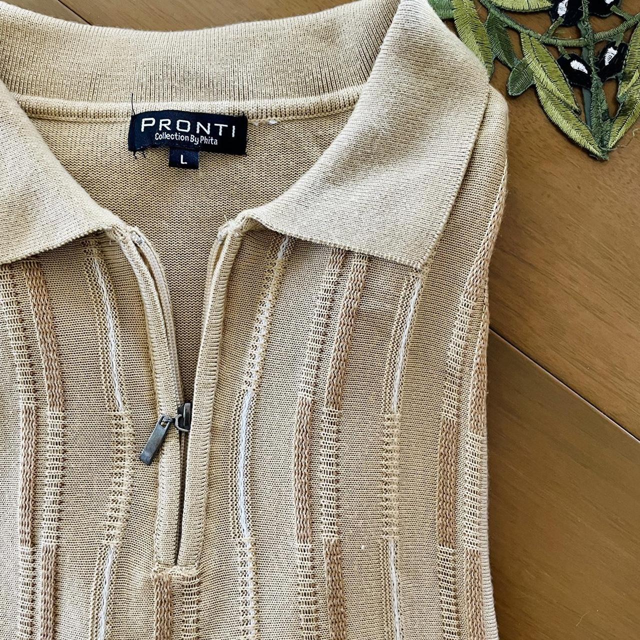 Vintage PRONTI zip up short sleeve shirt w/ knit... - Depop