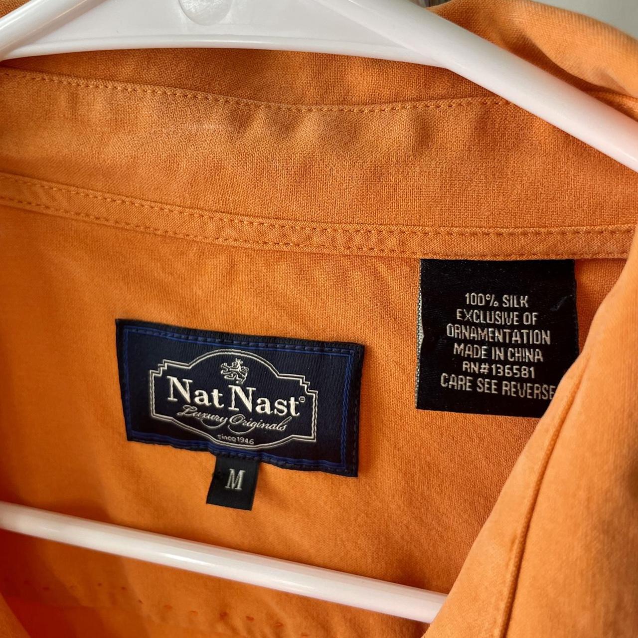 Vintage NAT NAST orange Silk button up short sleeve... - Depop