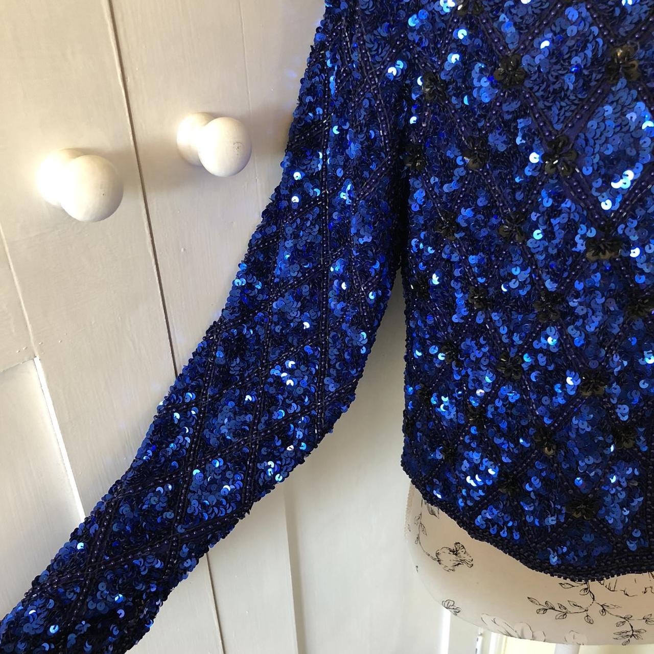 Blue and black sequin jacket So beautiful, sparkly... - Depop