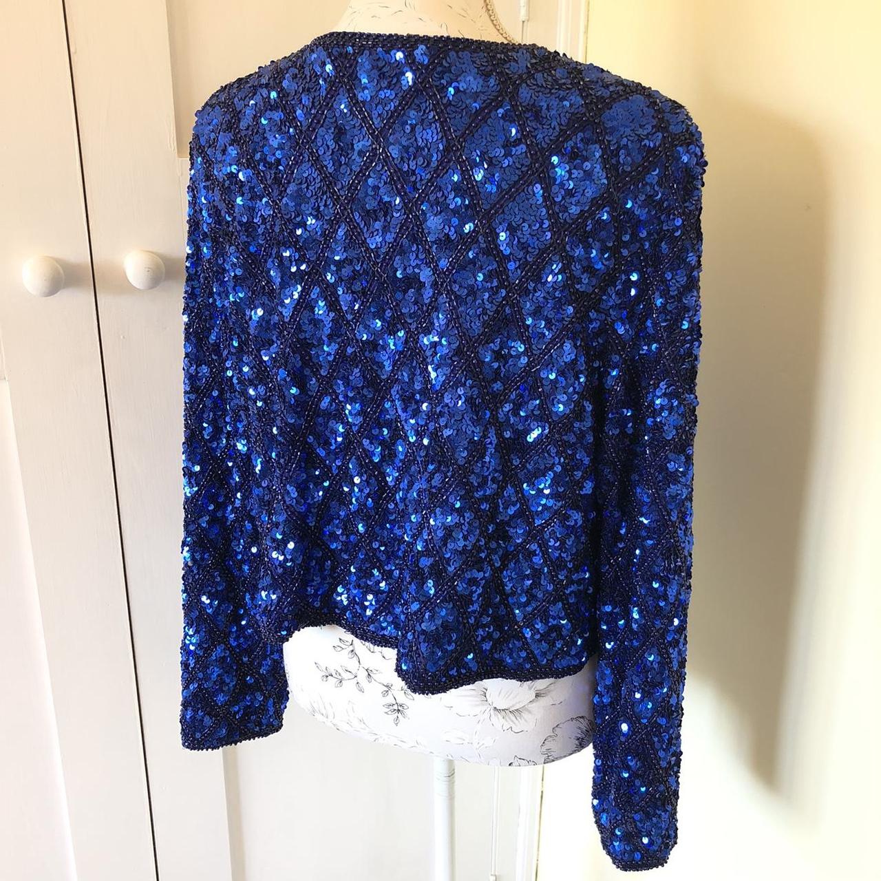Blue and black sequin jacket So beautiful, sparkly... - Depop