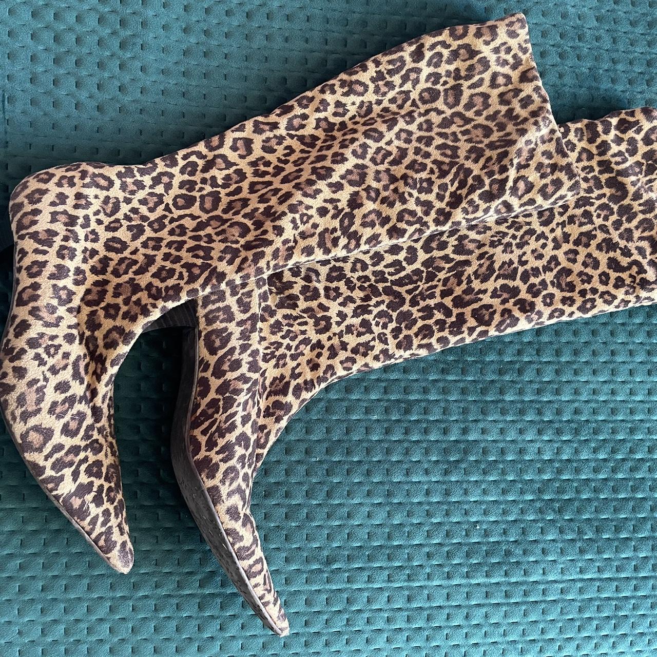 Leopard print sock boots with low heel. UK size 6.5 - Depop