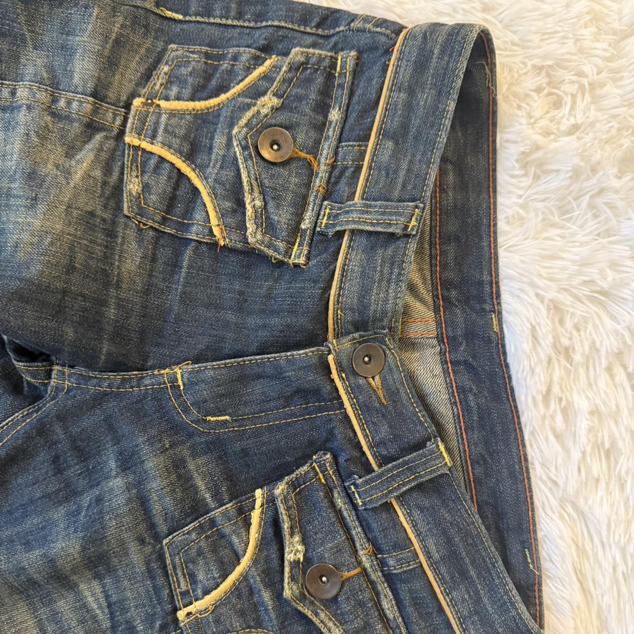 Y2K low-rise flare jeans with contrast stitching and... | Depop