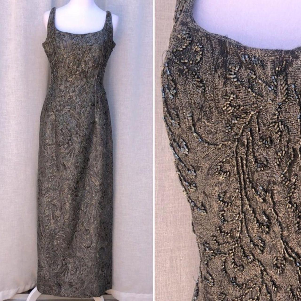 Carmen Marc Valvo gray beaded maxi dress, Sz... - Depop