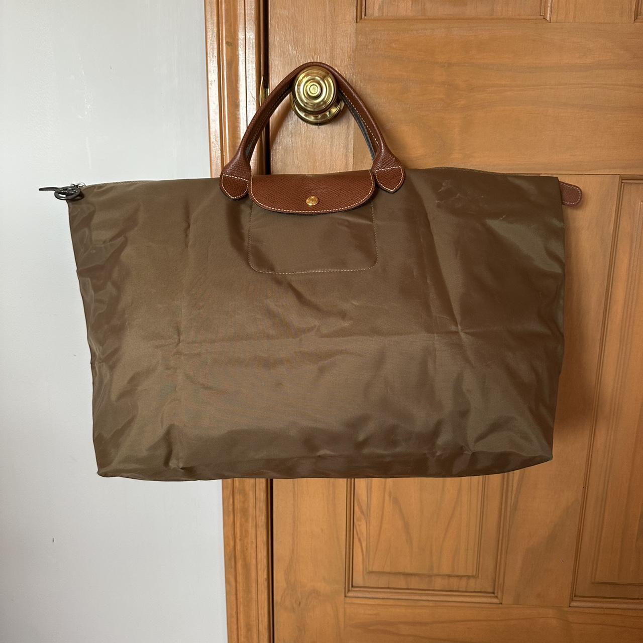 Green Longchamp Le Pliage tote bag Stains shown... | Depop