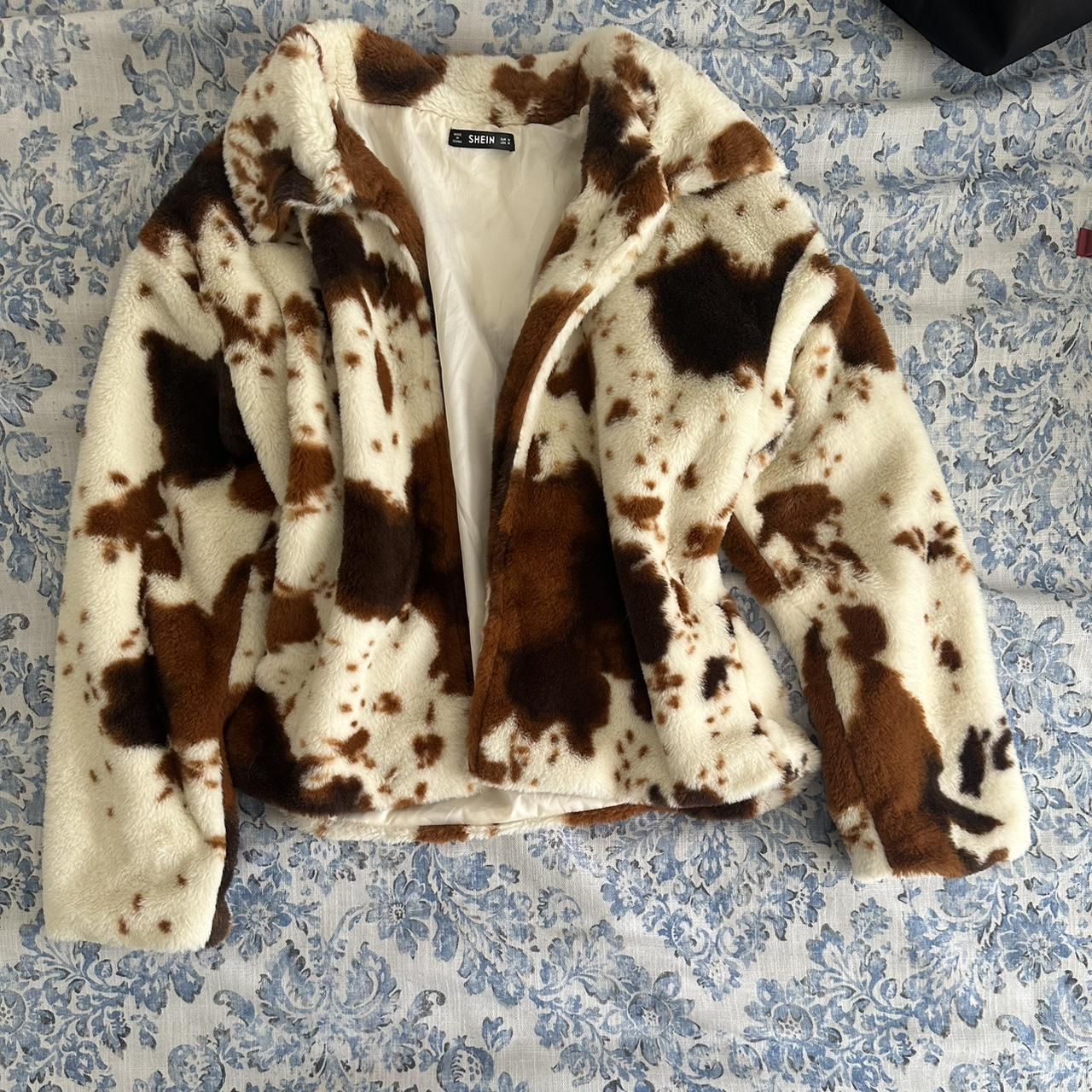 size M, brown and cream cow print jacket. cow girl/... - Depop