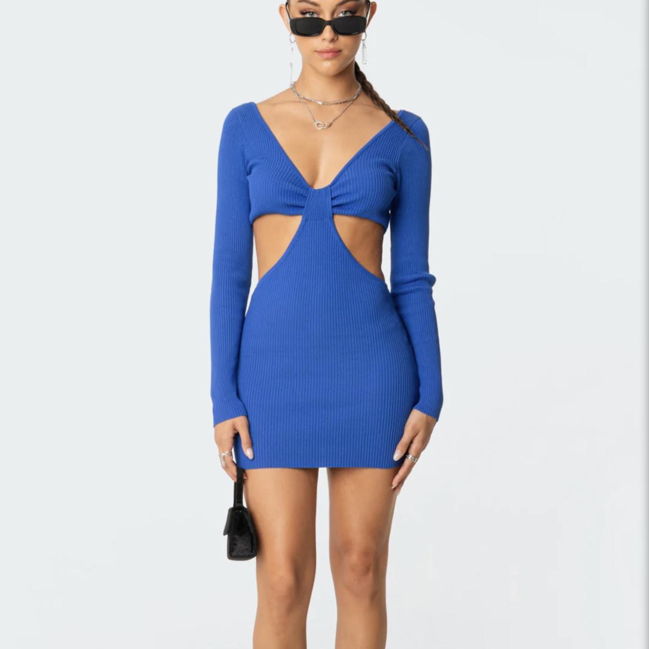 Edikted blue ribbed long sleeve mini dress. Brand... - Depop