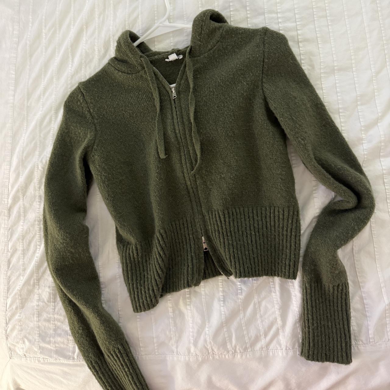 Garage green zip cardigan -size XS -very stretchy... - Depop